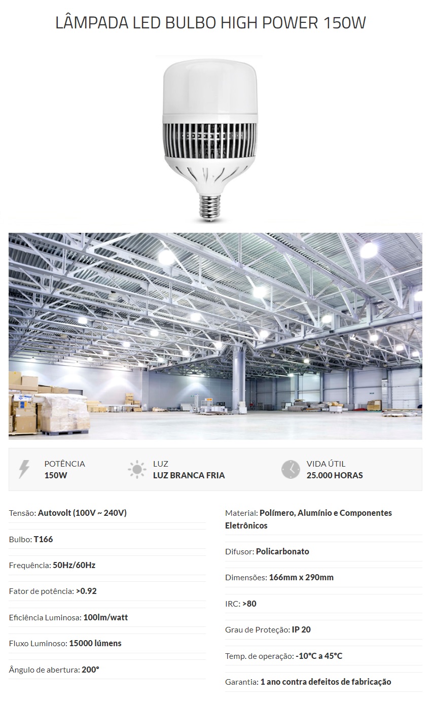 Lâmpada Led Bulbo 150w Branco Frio 6500k Bivolt | LED RS