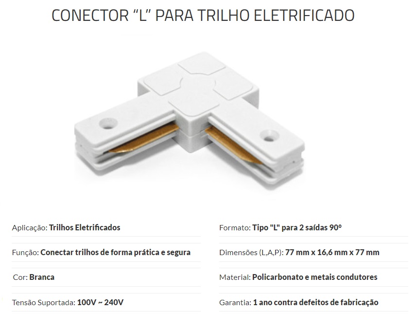 Conector L Branco para Trilho Eletrificado | LED RS