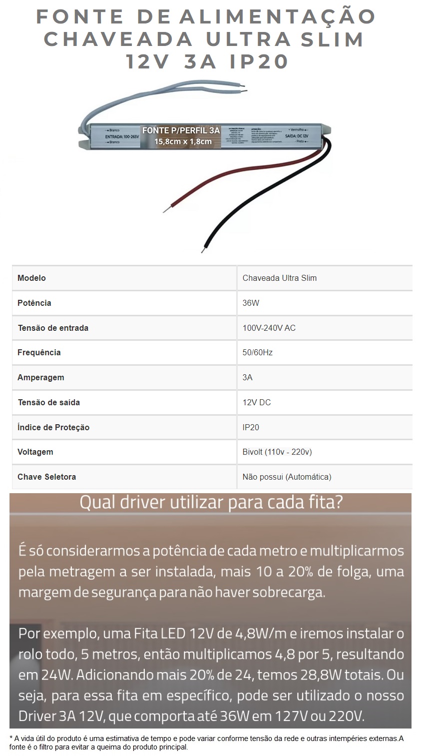 Fonte 3A Slim 12V 36W | LED RS