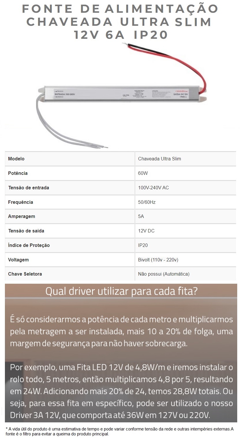 Fonte 6A Slim 12V 72W | LED RS