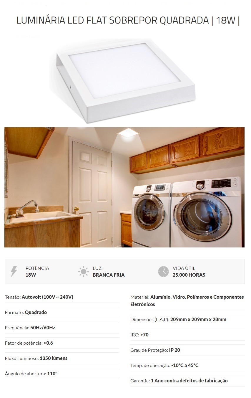 Plafon Led Sobrepor 18w Quadrado Branco Frio 6500k Bivolt | LED RS