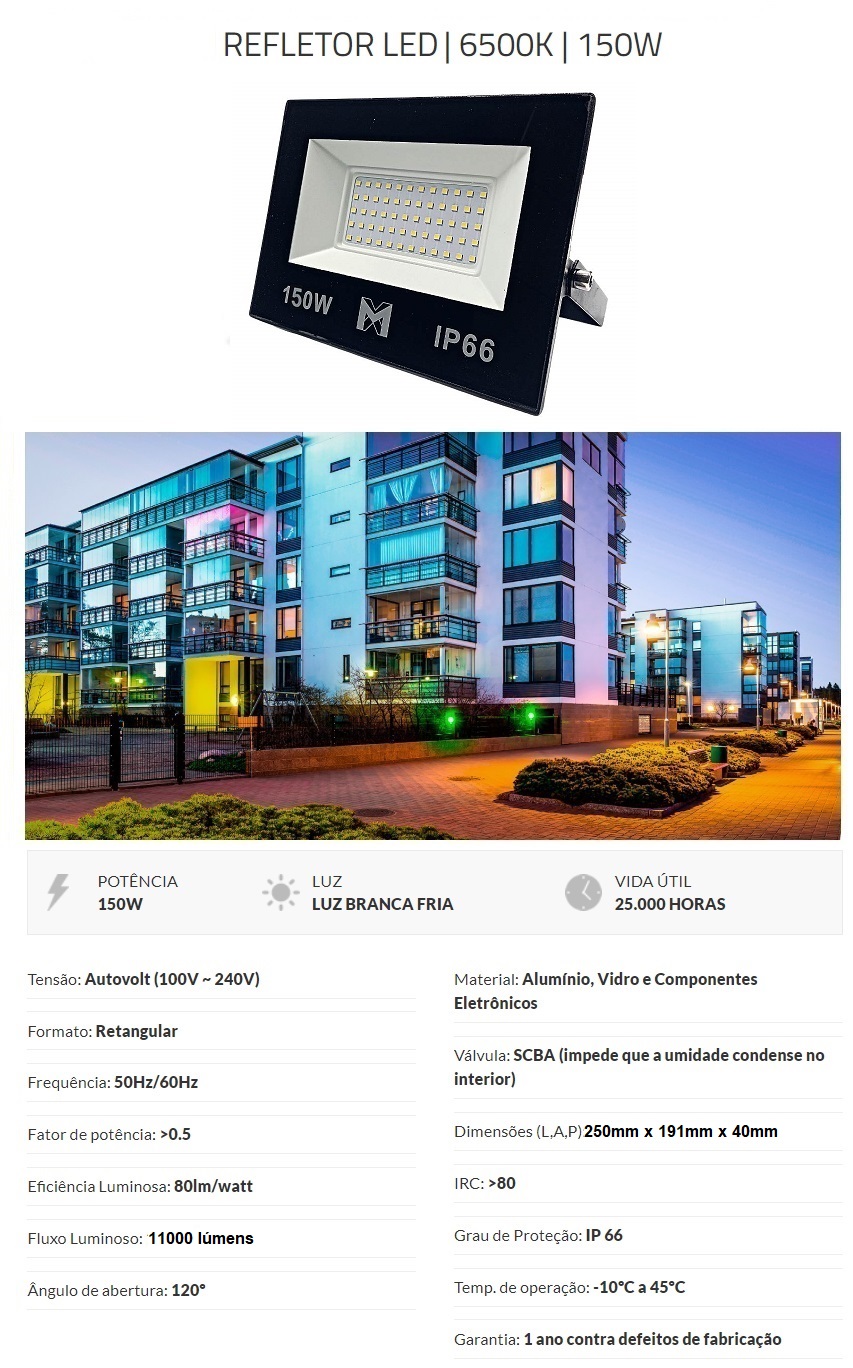 Refletor Led 150w Branco Frio 6500k Bivolt | LED RS