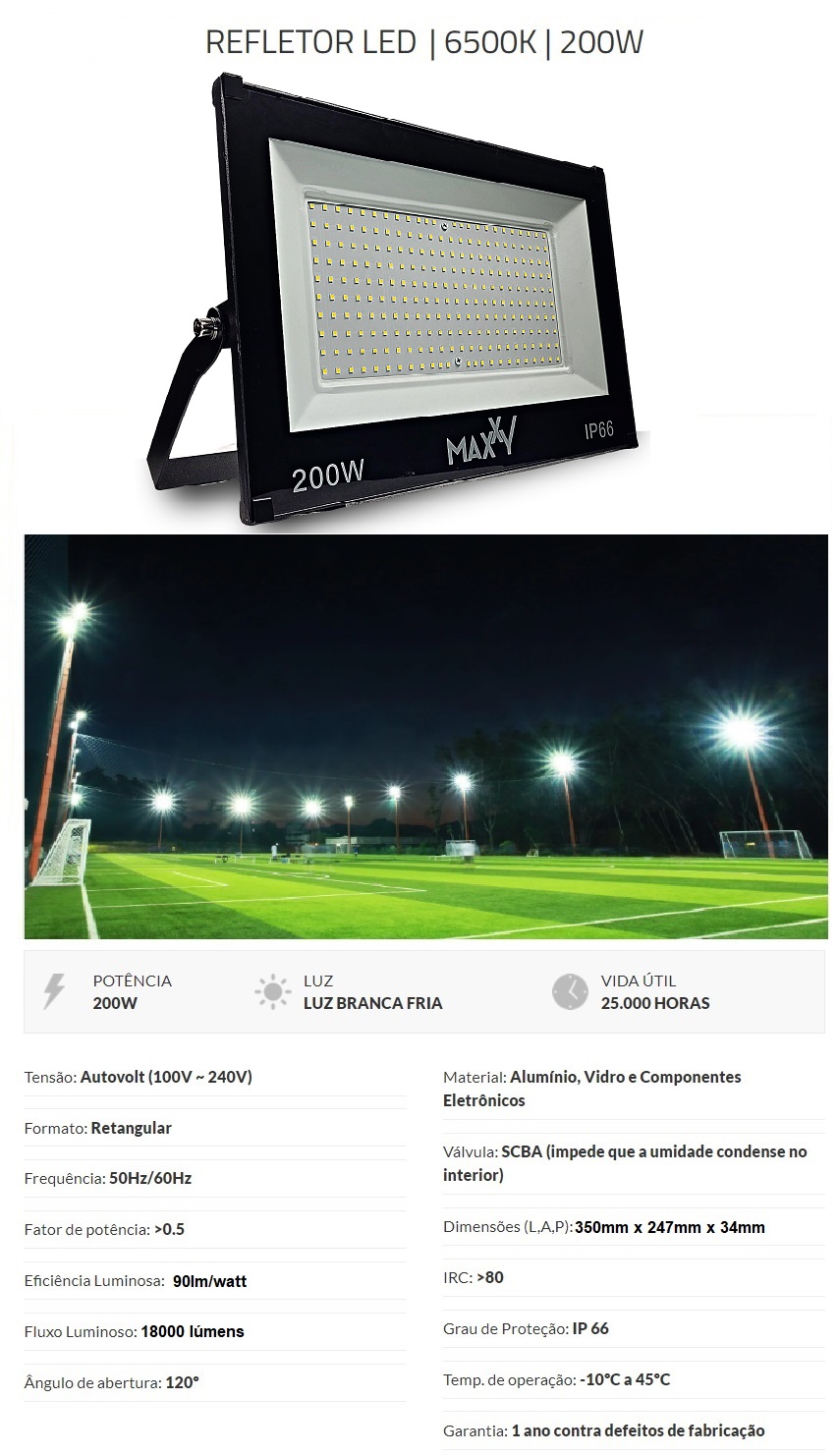 Refletor Super Led 200w Branco Frio 6500k Bivolt | LED RS