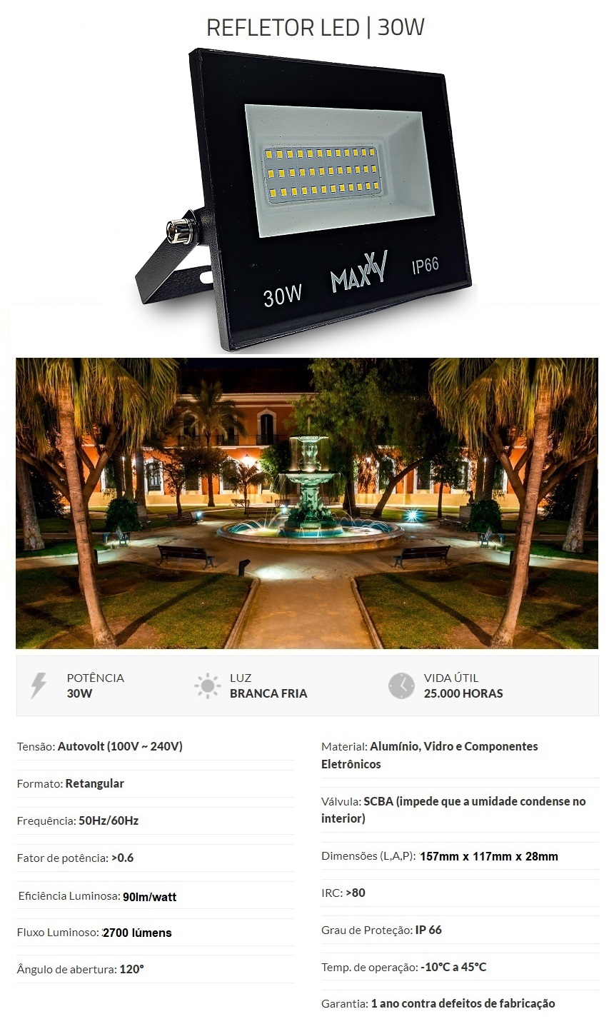 Refletor Super Led 30w Branco Frio 6500k Bivolt | LED RS