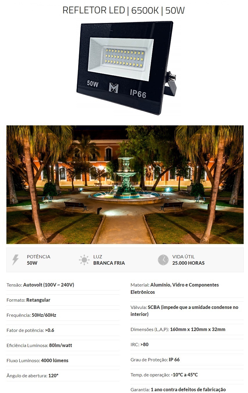 Refletor Led 50w Branco Frio 6500k Bivolt | LED RS